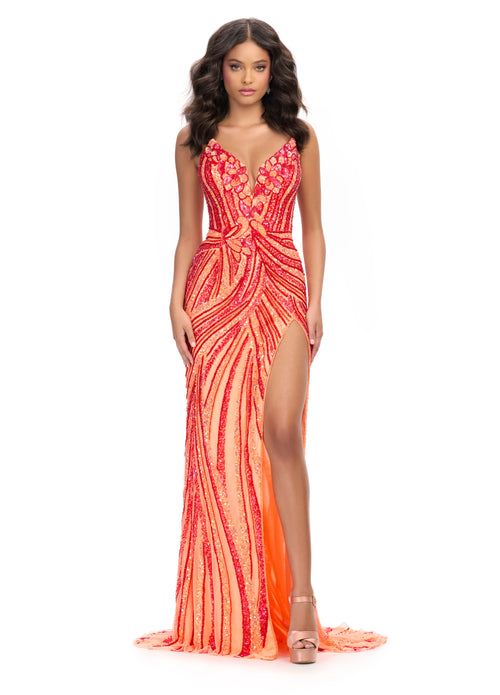 Hera - Plunge Beaded Strapless Evening Gown With Split